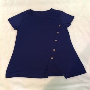 Tops | Royal Blue Tee With Diagonal Button Detail | Poshmark
